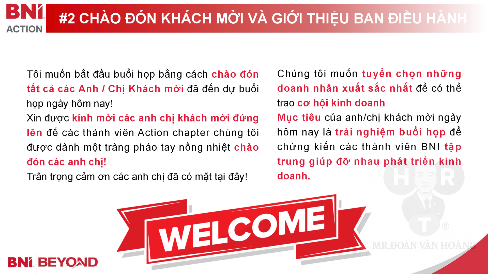Giải thích chi tiết 20 bước buổi họp BNI - BNI Action Chapter
